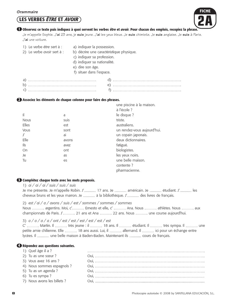 2A Les Verbes Être Et Avoir | PDF
