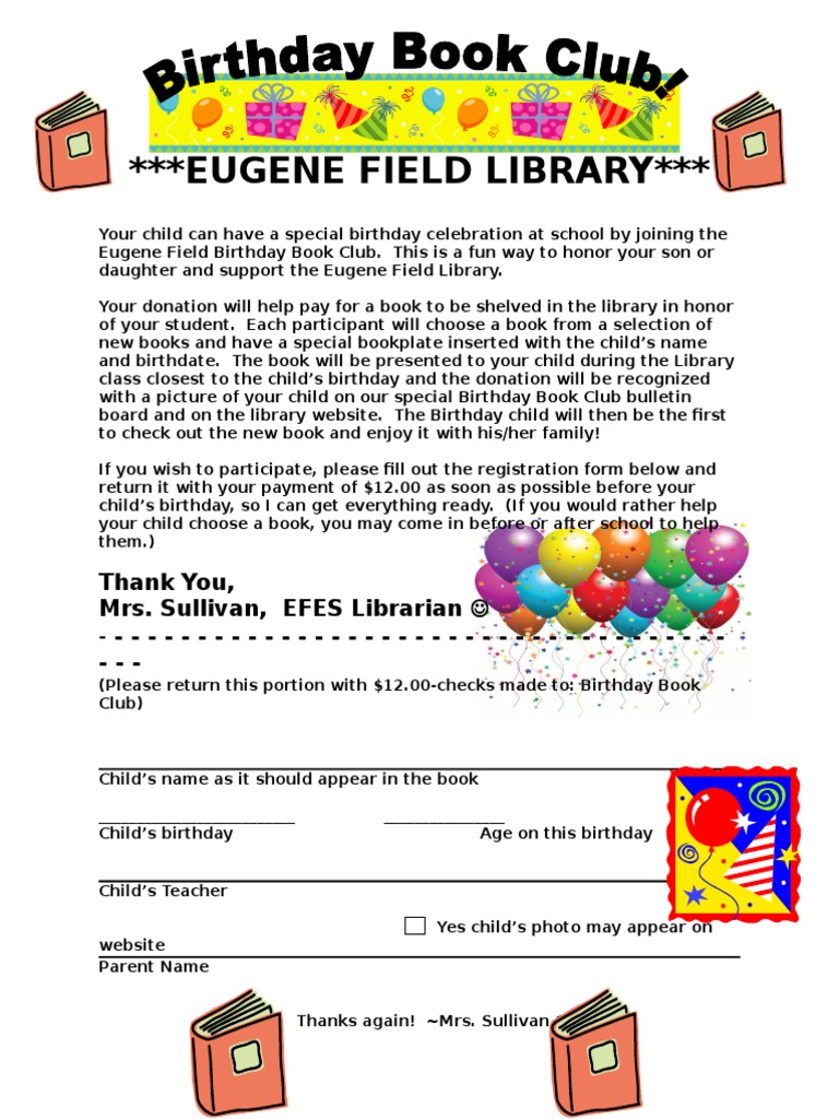 Birthday Book Club Letter | PDF