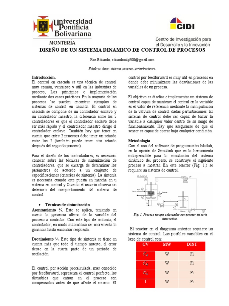 Control en Cascada y en Feedforward Paper | PDF | Sistema de control ...