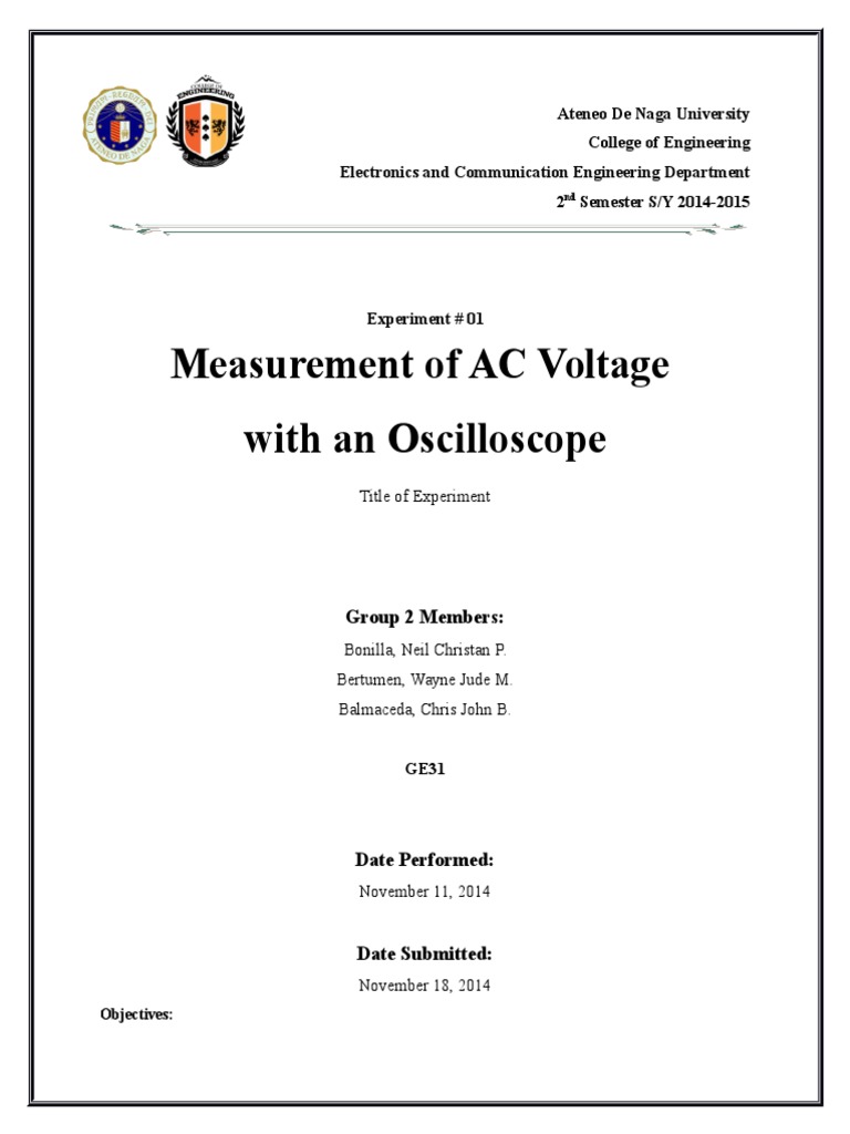 Experiment #01 (Measurement of AC Voltage With An Oscilloscope) | PDF | Root Mean Square | Amplitude