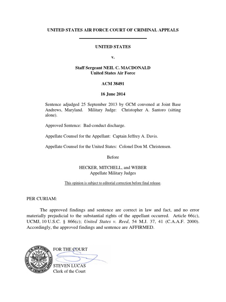 United States v. MacDonald, A.F.C.C.A. (2014) | PDF