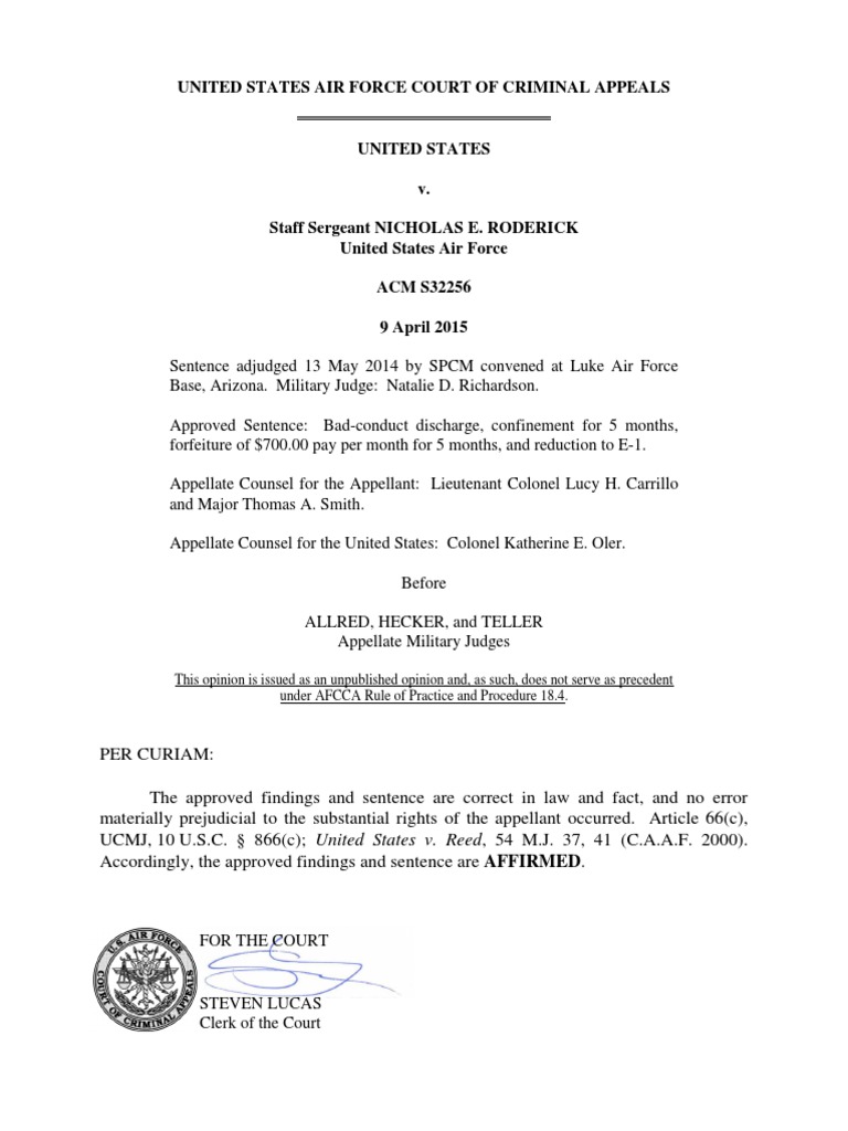 United States v. Roderick, A.F.C.C.A. (2015) | PDF | Law