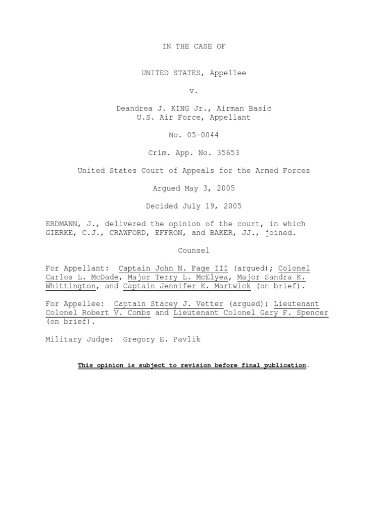 United States v. King, C.A.A.F. (2005) | PDF | United States Court Of ...