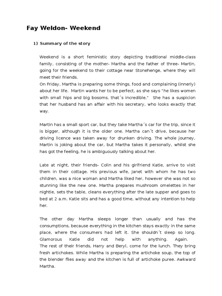 Fay Weldon - Weekend.study Questions | PDF | Narration