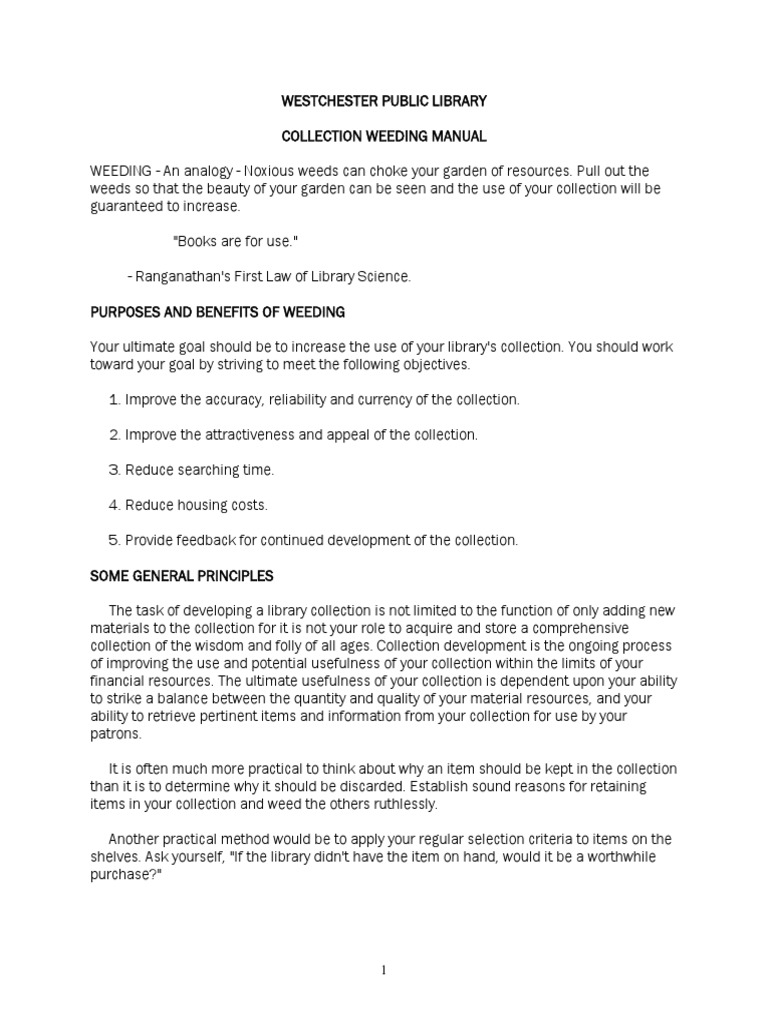 Collection Weeding Manual | PDF | Public Library | Libraries