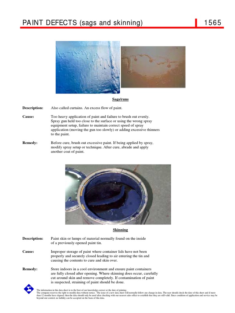 Paint Defects: Sags and Skinning | PDF