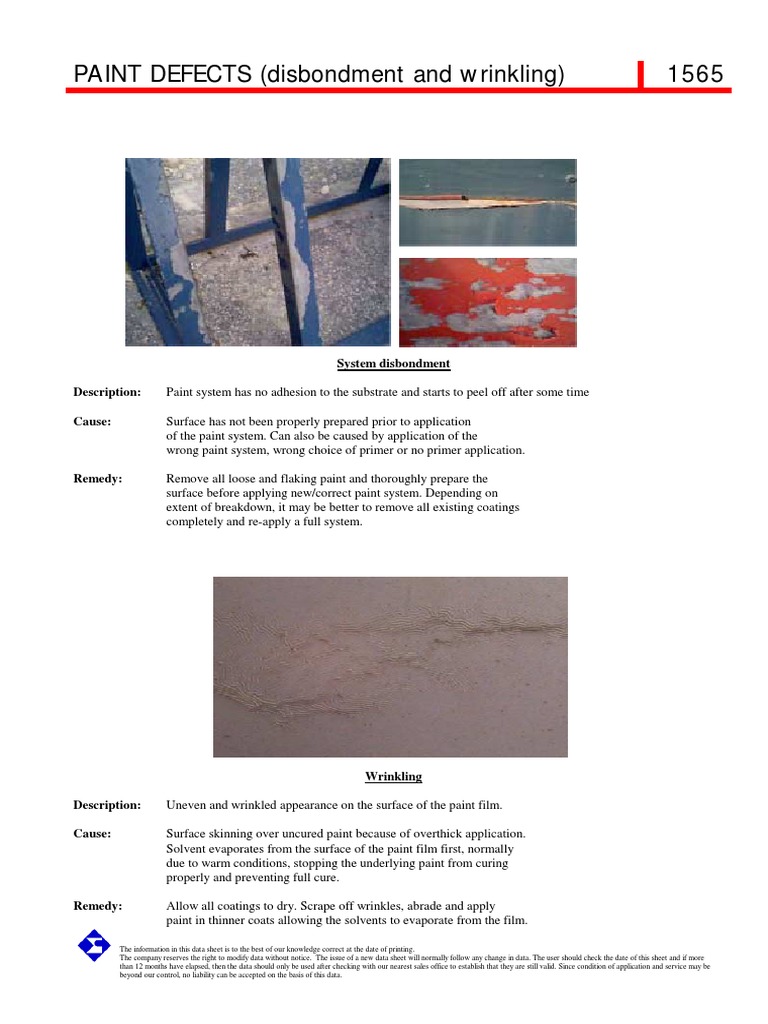 PAINT DEFECTS (Disbondment and Wrinkling) 1565: System Disbondment ...