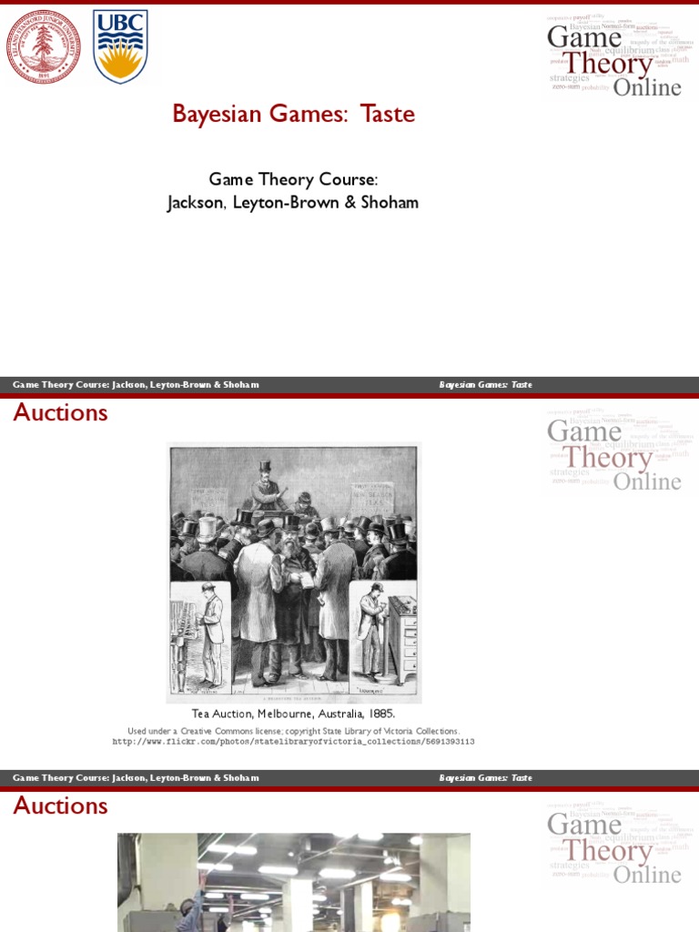 Bayesian Games: Taste: Game Theory Course: Jackson, Leyton-Brown & Shoham | PDF
