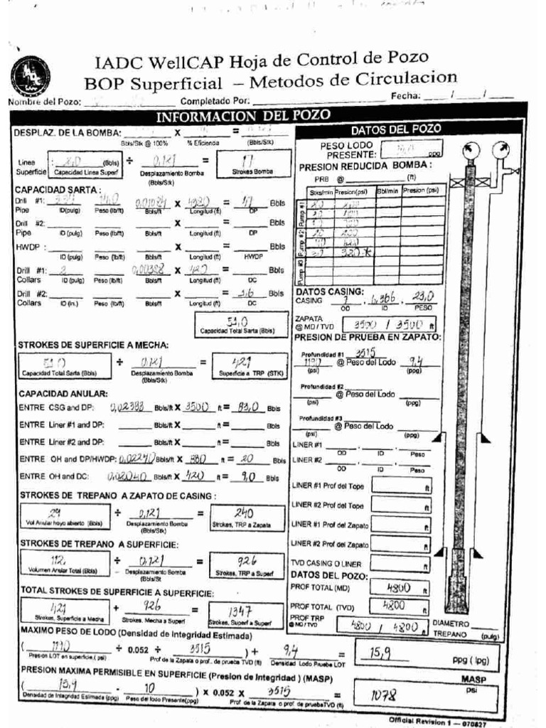 Hoja de Control de Pozos Metodos de Circulacion | PDF