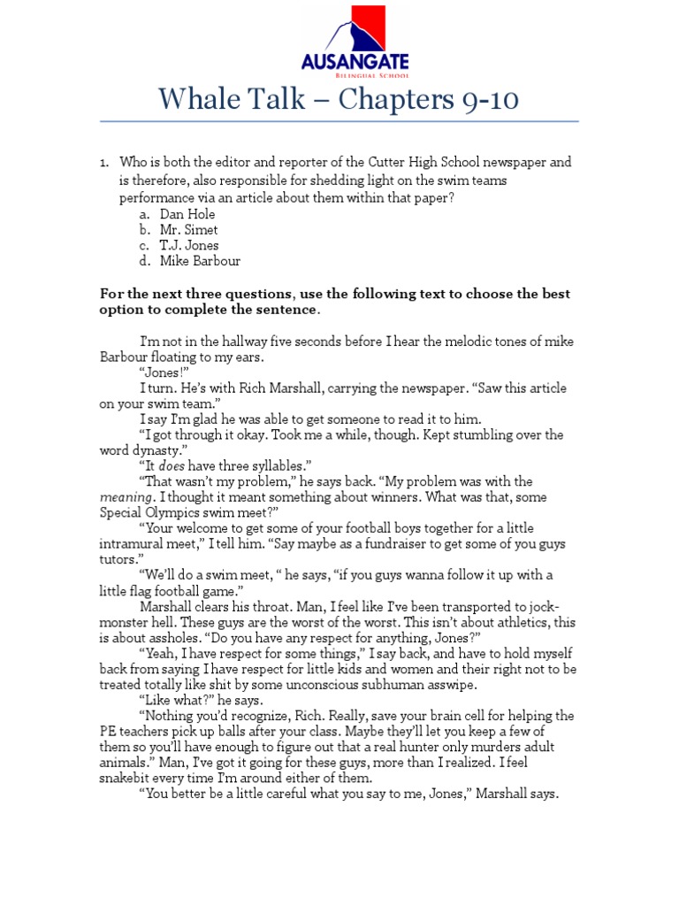 Quiz - Whale Talk - Chapters 9-10 | PDF | Irony | Universe