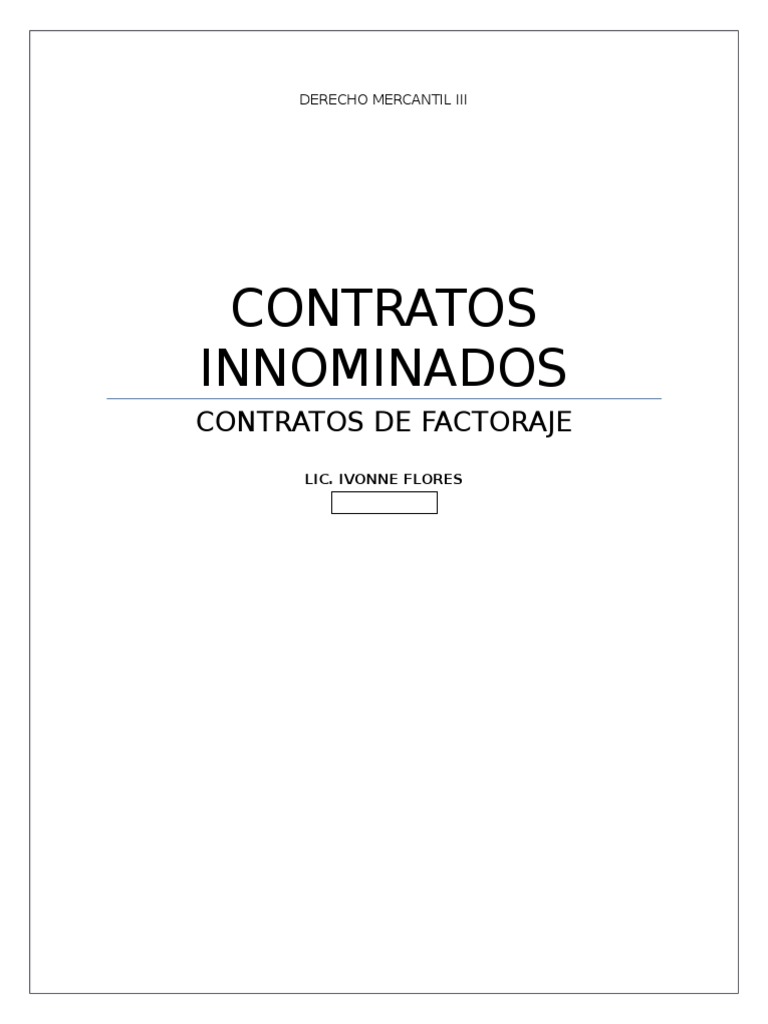 Derecho Mercantil Iii Contratos Innomina | PDF