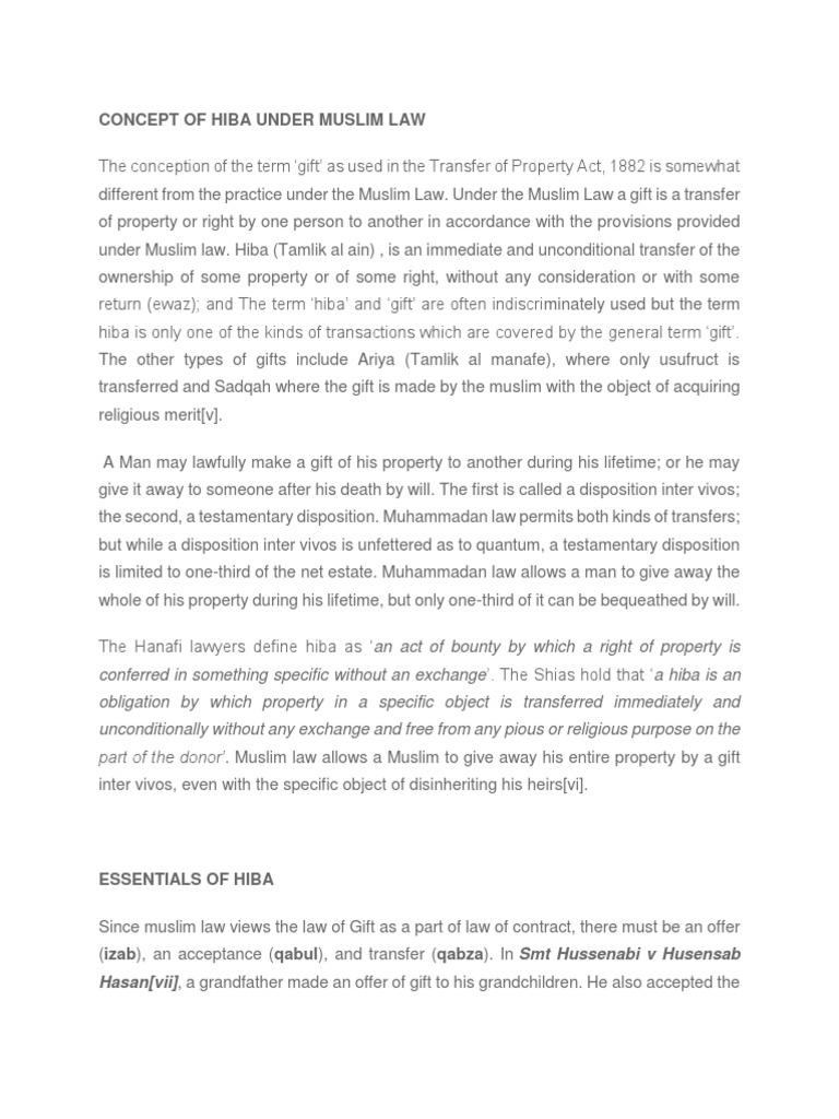 Concept of Hiba Under Muslim Law | PDF | Sharia | Property