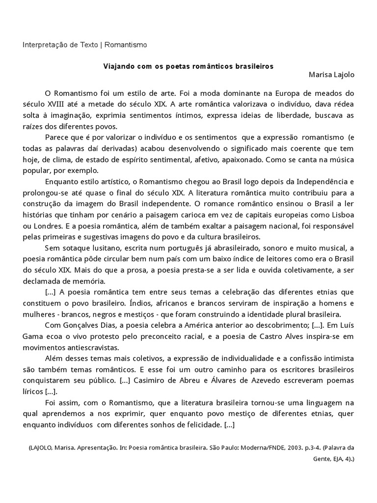 interpretacao de texto romam.doc | Romantismo | Poesia