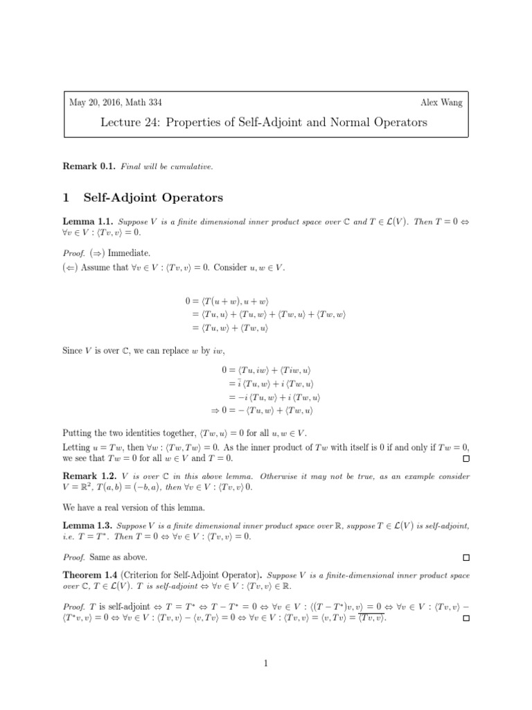 Lecture Notes On Self-Adjoint Operators | PDF | Eigenvalues And ...