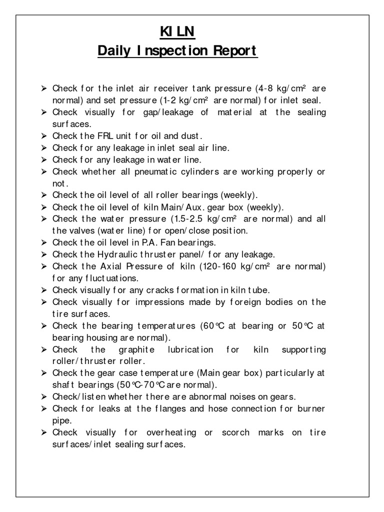 Rotary Kiln Daily Inspection Report | PDF