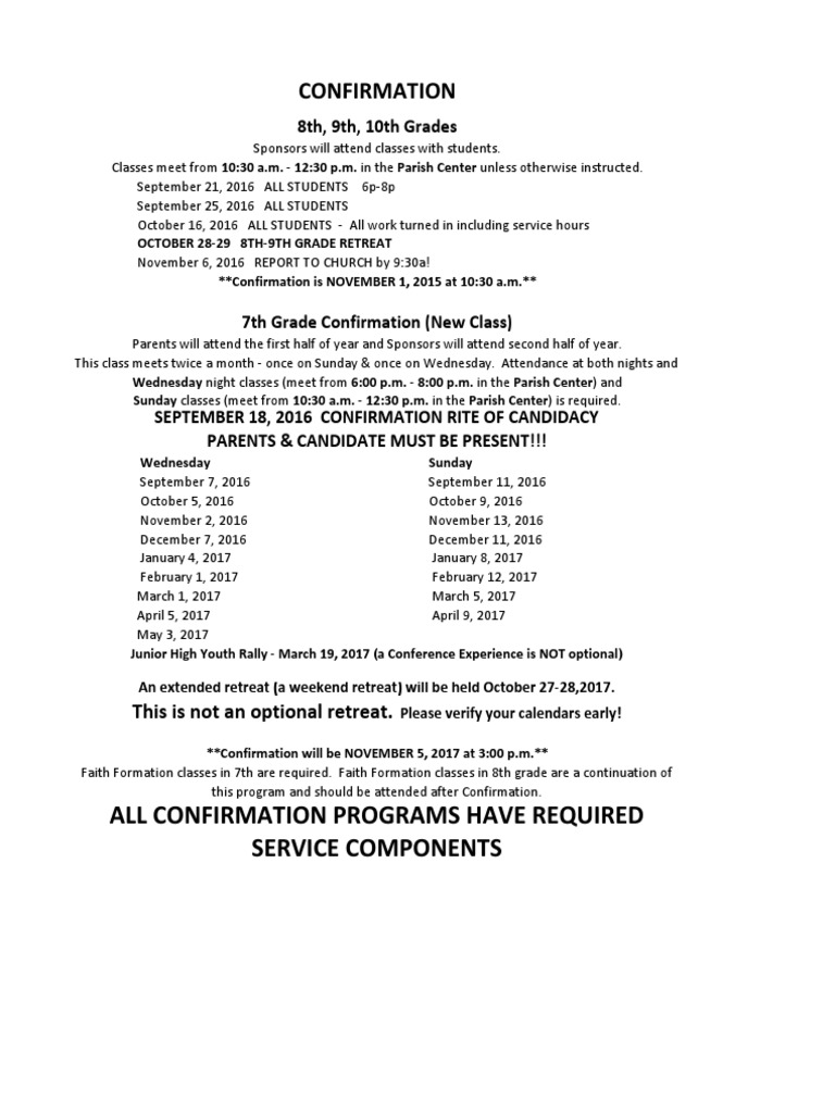 Confirmation Program Schedule 2017 | PDF