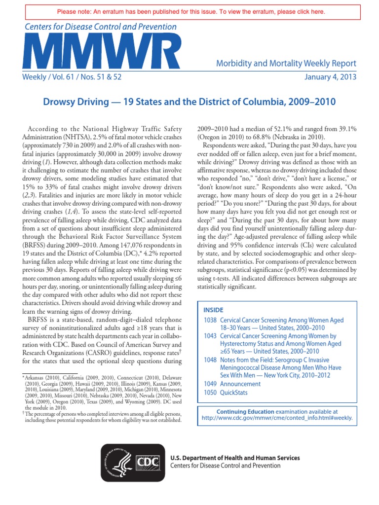 2013-CDC Drowsy Driving | PDF | Sleep | Traffic Collision