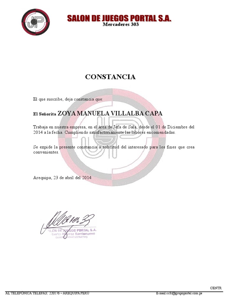 Certificado Zoya | PDF