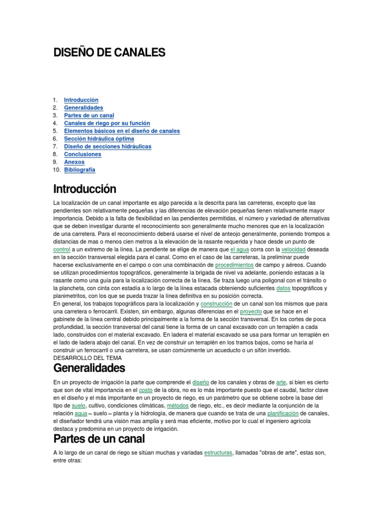Diseño De Canales Pdf Pdf Riego Topografía