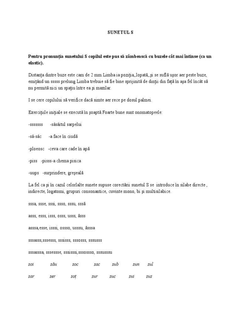 Logopedie Exercitii Sunetul S | PDF