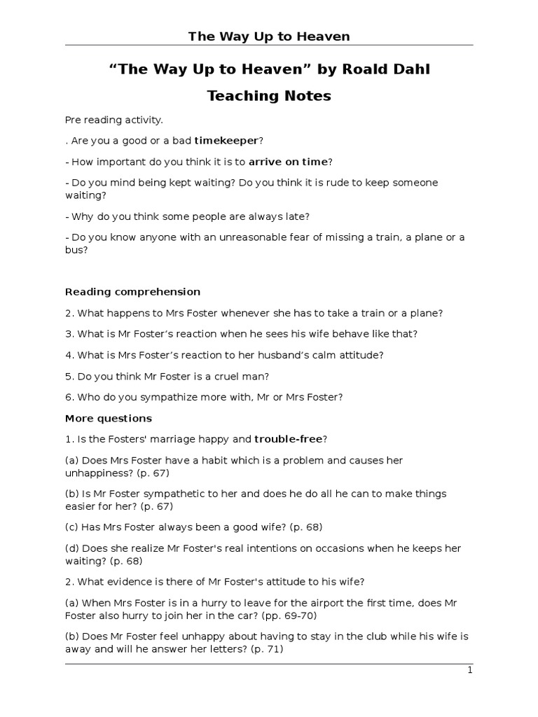 The Way Up To Heaven Questions | PDF