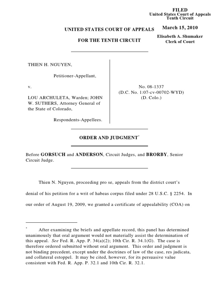 Nguyen v. Archuleta, 10th Cir. (2010) | PDF | Pro Se Legal ...