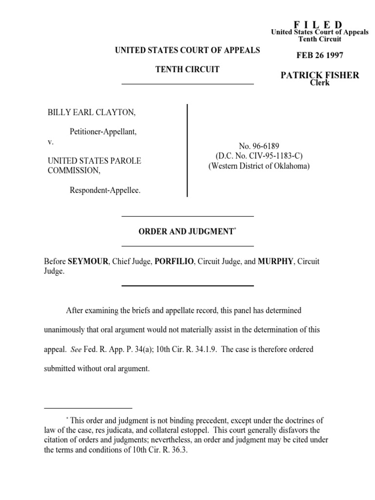 Clayton v. US Parole Commission, 10th Cir. (1997) | PDF