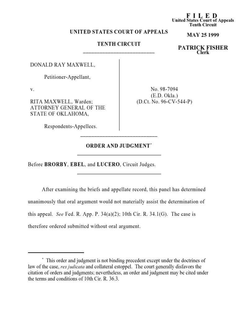 Maxwell v. Maxwell, 10th Cir. (1999) | PDF | Plea | Prejudice (Legal Term)