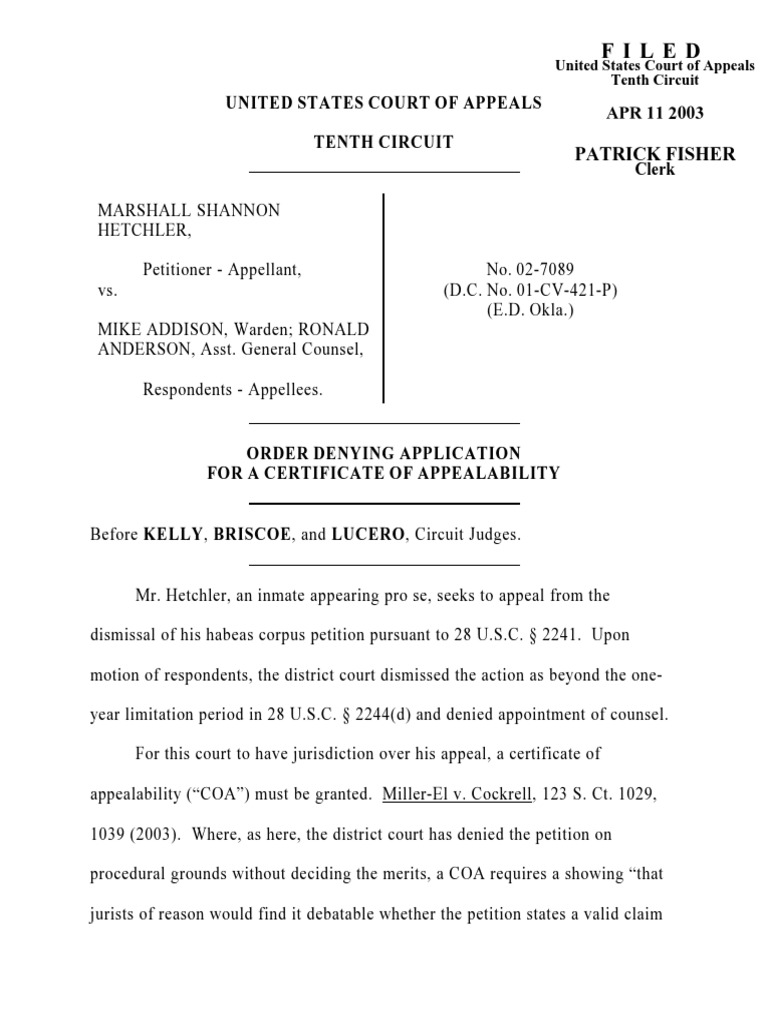 Hetchler v. Addison, 10th Cir. (2003) | PDF | Social Science