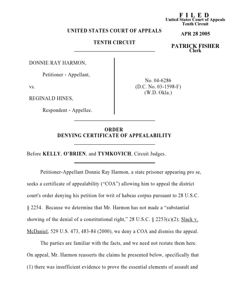 Harmon v. Hines, 10th Cir. (2005) | PDF