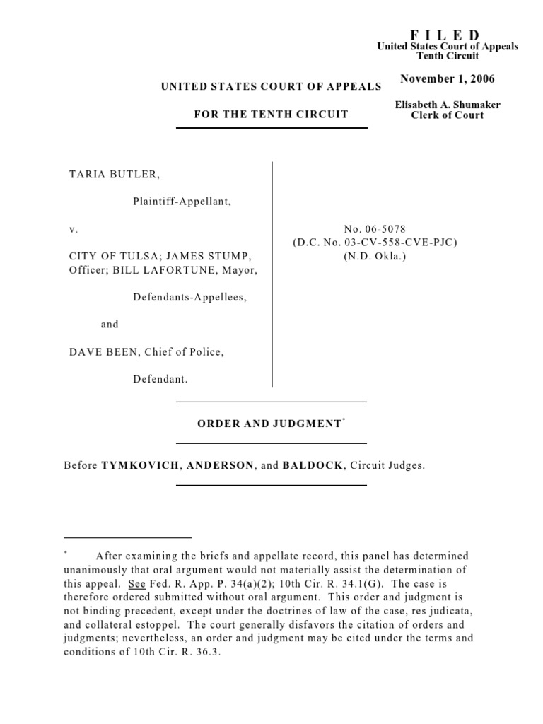 Butler v. City of Tulsa, 10th Cir. (2006) | PDF | Appeal | Judgment (Law)