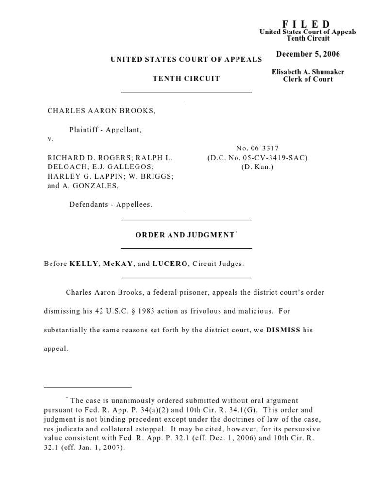 Brooks v. Rogers, 10th Cir. (2006) | PDF | Precedent | United States ...