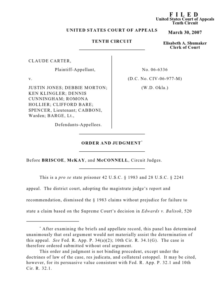 Carter v. Jones, 10th Cir. (2007) | PDF | Appeal | Precedent