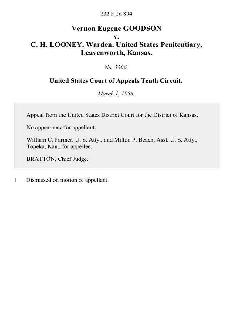 Vernon Eugene Goodson v. C. H. Looney, Warden, United States ...