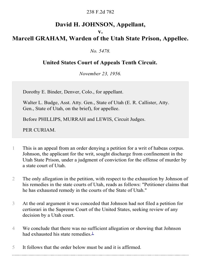 David H. Johnson v. Marcell Graham, Warden of The Utah State Prison ...