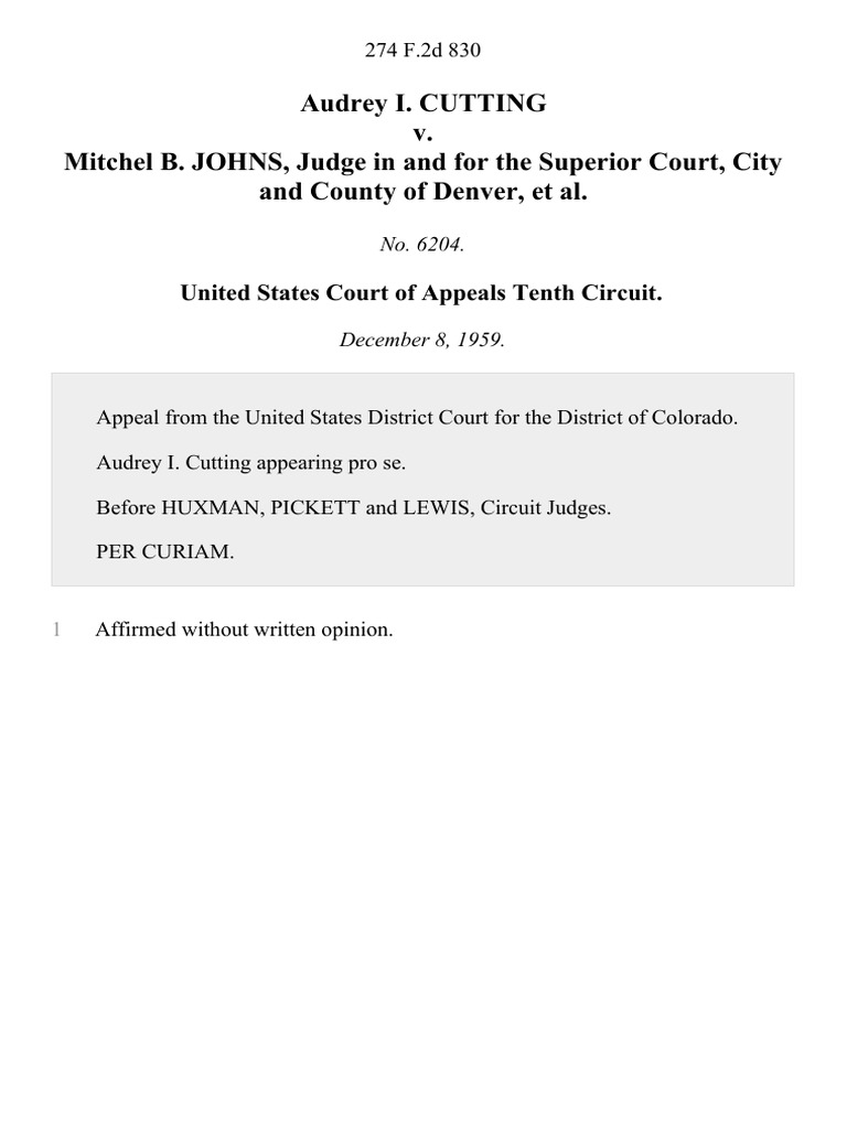 Audrey I. Cutting v. Mitchel B. Johns, Judge in and For The Superior ...