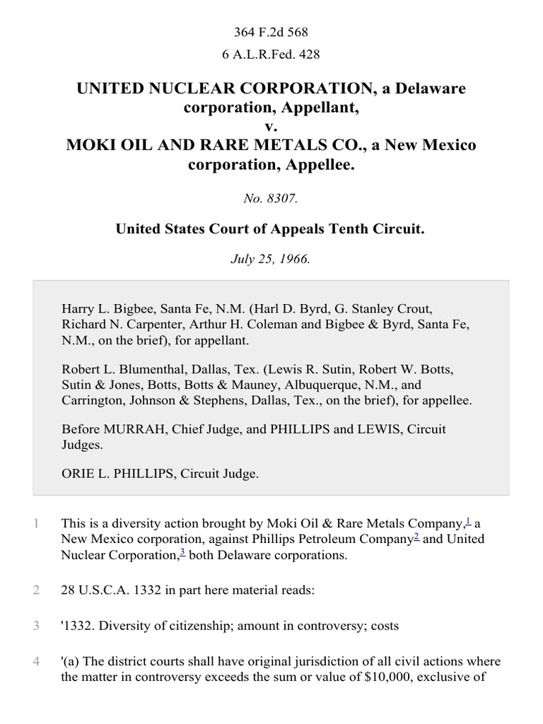 United Nuclear Corporation, A Delaware Corporation v. Moki Oil and Rare ...