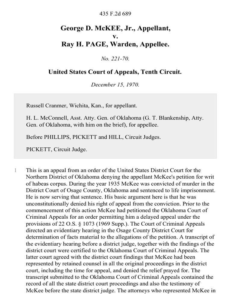 George D. McKee Jr. v. Ray H. Page, Warden, 435 F.2d 689, 10th Cir ...