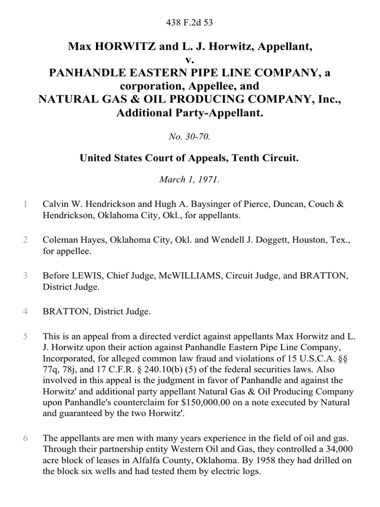Max Horwitz and L. J. Horwitz v. Panhandle Eastern Pipe Line Company, A ...