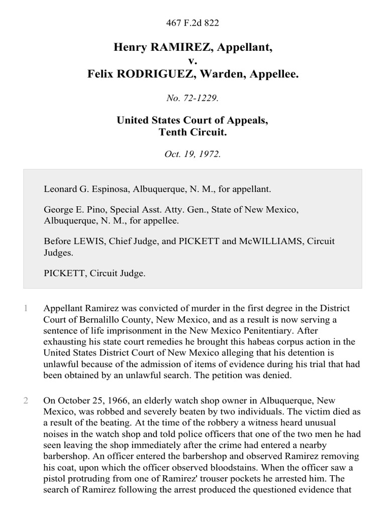 Henry Ramirez v. Felix Rodriguez, Warden, 467 F.2d 822, 10th Cir. (1972 ...