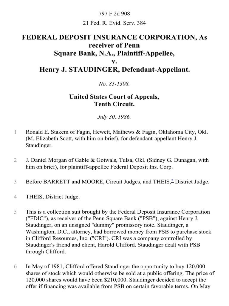 Federal Deposit Insurance Corporation, As Receiver of Penn Square Bank ...