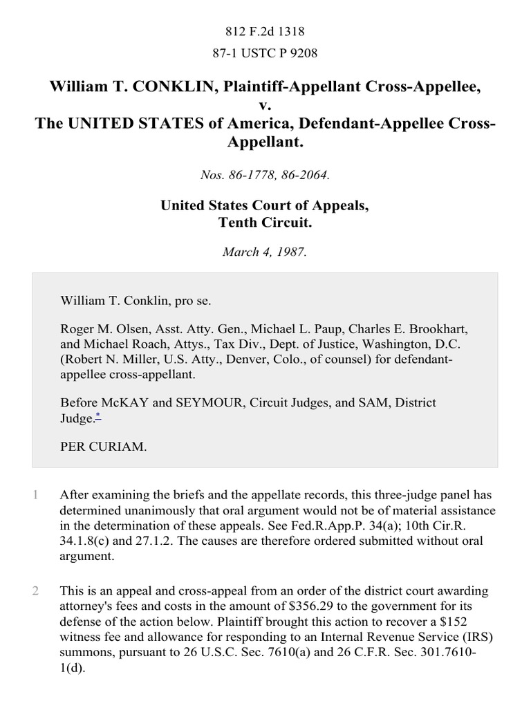 William T. Conklin, Cross-Appellee v. The United States of America ...