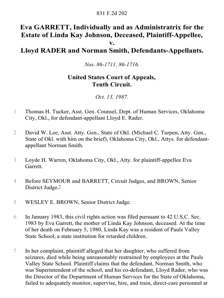 Eva Garrett, Individually and As Administratrix For The Estate of Linda ...