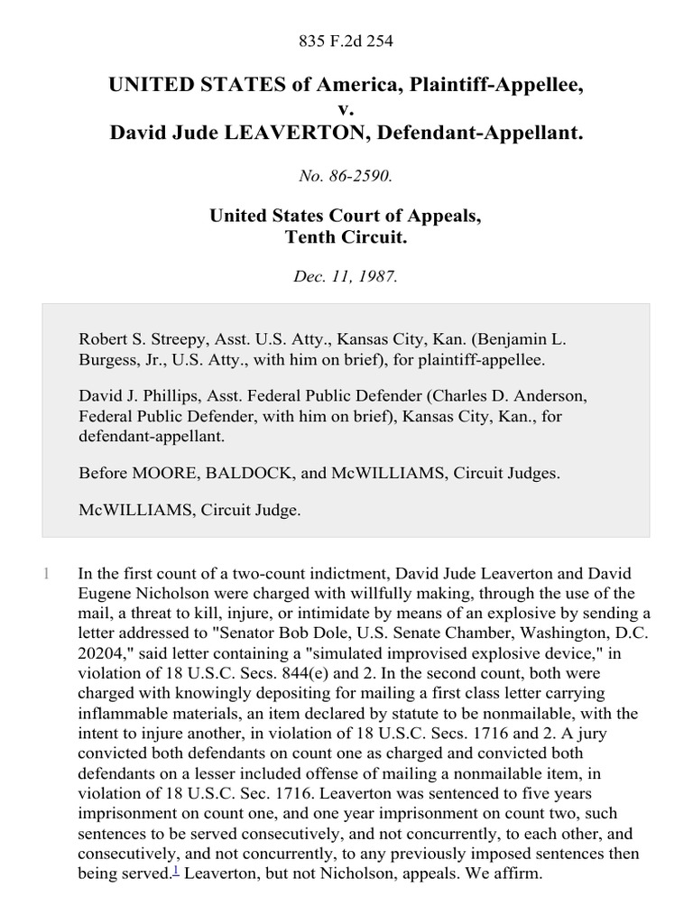 UNITED STATES of America, Plaintiff-Appellee, v. David Jude LEAVERTON ...