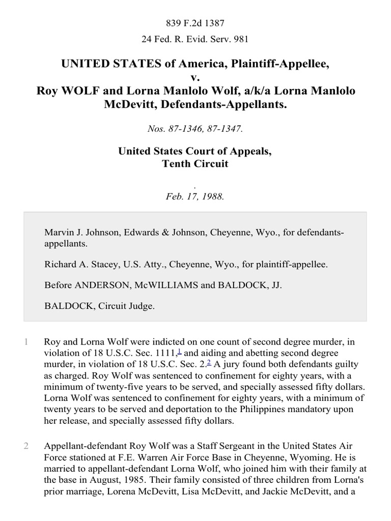 United States v. Roy Wolf and Lorna Manlolo Wolf, A/K/A Lorna Manlolo ...