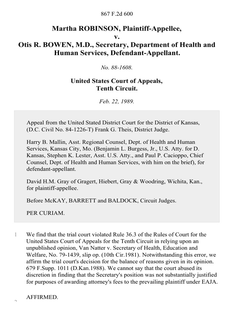Martha Robinson v. Otis R. Bowen, M.D., Secretary, Department of Health and Human Services, 867 ...