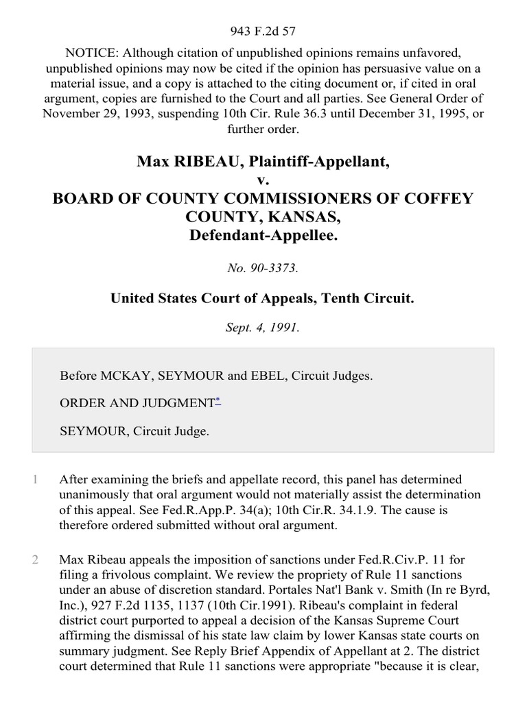 Max Ribeau v. Board of County Commissioners of Coffey County, Kansas ...