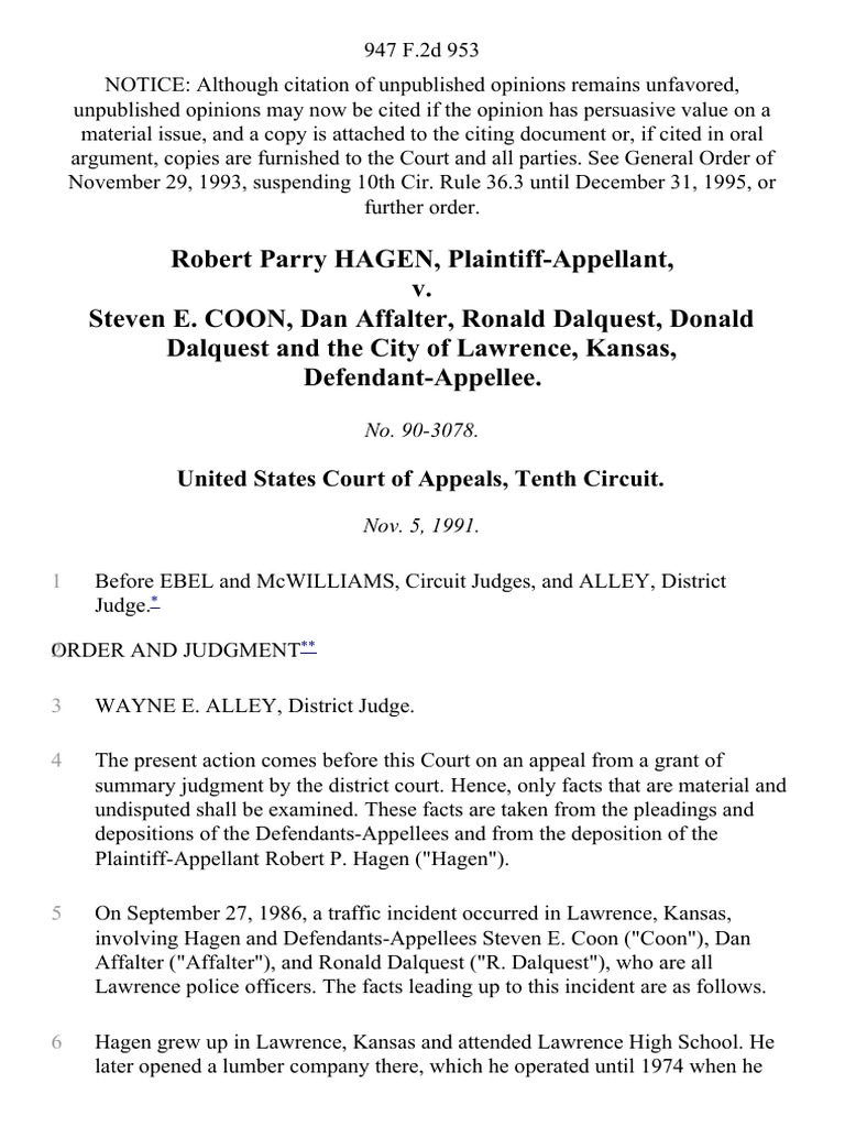 Robert Parry Hagen v. Steven E. Coon, Dan Affalter, Ronald Dalquest ...
