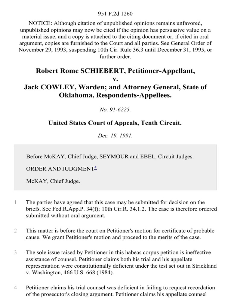 Robert Rome Schiebert v. Jack Cowley, Warden and Attorney General ...