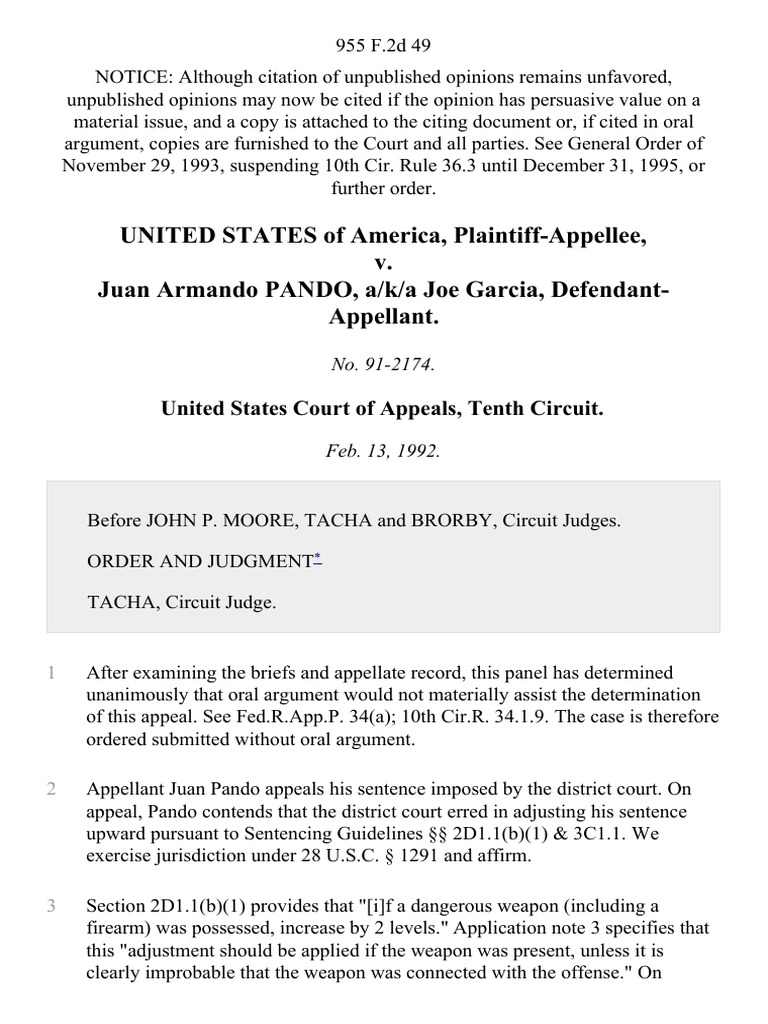 United States v. Juan Armando Pando, A/K/A Joe Garcia, 955 F.2d 49 ...